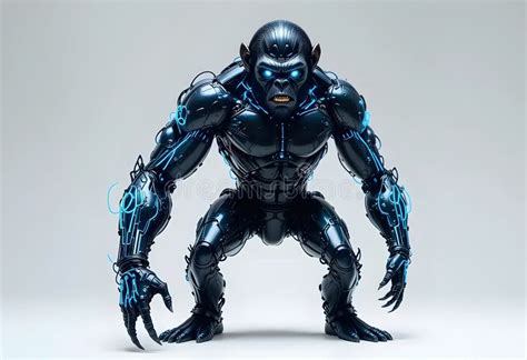 Cybernetic Gorilla A Futuristic Chimpanzee In Robotic Armor Glowing