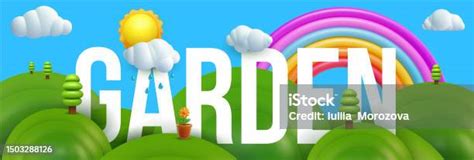 3d 만화 사실적인 요소가 있는 정원 비문 아름 다운 예술 자연 구성입니다 밝은 벡터 그림입니다 0명에 대한 스톡 벡터 아트 및 기타 이미지 Istock