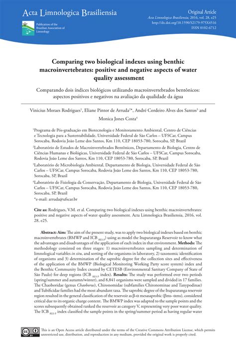Pdf Comparing Two Biological Indexes Using Benthic Macroinvertebrates