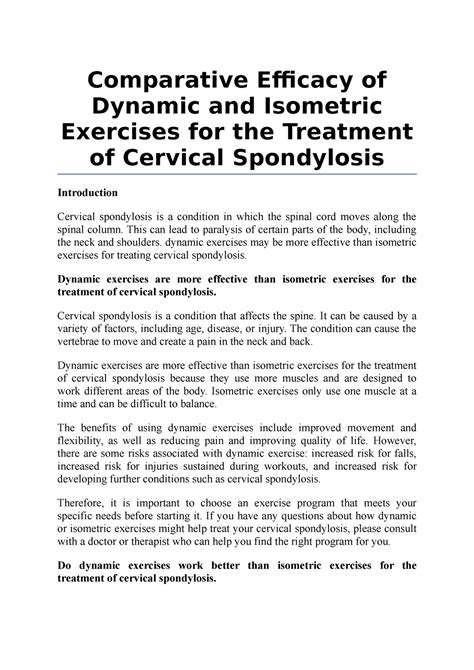 Comparative Efficacy Of Dynamic And Isometric Exercises For The Treatment Of Cervical