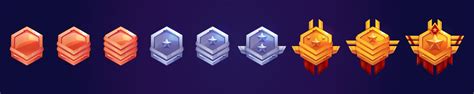 Game Level Icons Medals Stars Ui Badges Trophy Vector Image