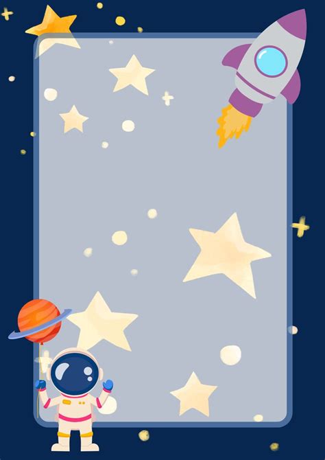 Dark Blue Illustrative Cute Astronaut Outer Space Page Border A4