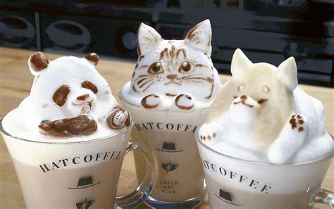 Coffee Foam Cat Latte Art 3d Milk Foam Top On The Cup Of Hot
