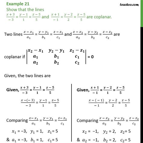 Example 21 Show That Lines X 3 3 Y 1 1 Z 5 5 Are Coplanar