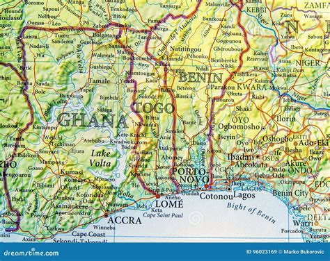 Mappa Geografica Del Ghana Del Togo E Del Benin Con Le Città Importanti Immagine Stock