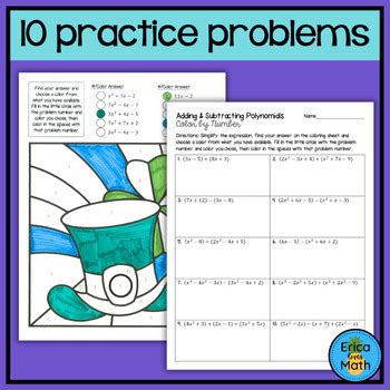 Adding Subtracting Polynomials Color By Number Activity For St