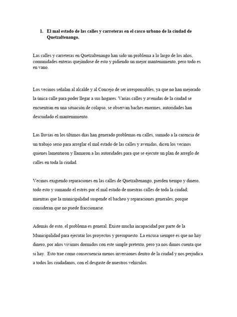 El Mal Estado De Las Calles Y Carreteras En El Casco Urbano De La