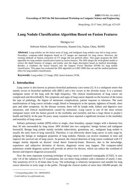 Pdf Lung Nodule Classification Algorithm Based On Fusion Features