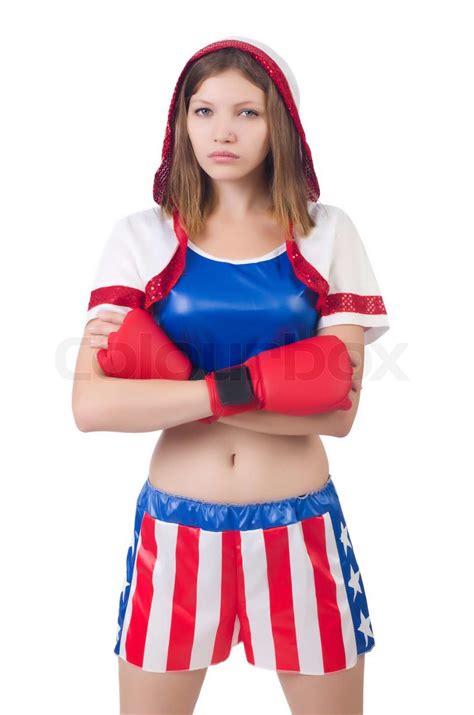 Woman Boxer In Uniform With Us Symbols Stock Image Colourbox