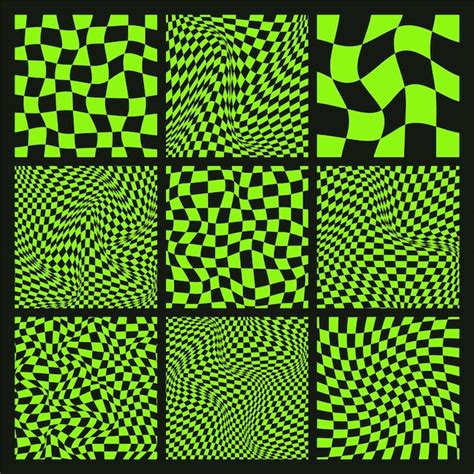 Premium Vector Trendy Checkered Pattern Black And Green Distorted Tiled Grid Wavy Curved