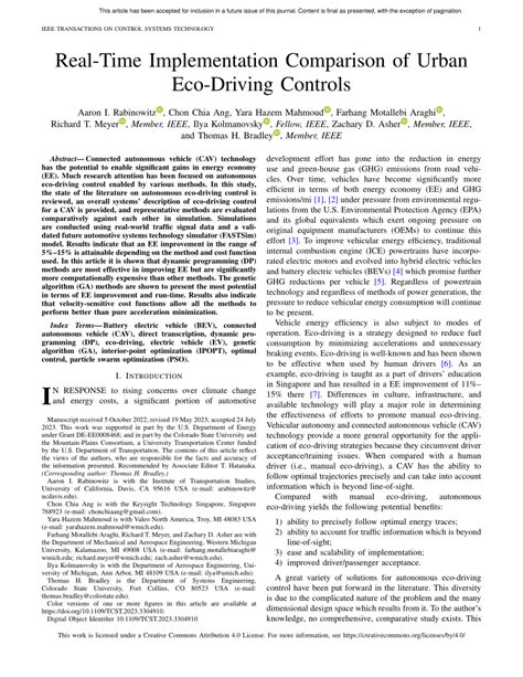 Pdf Real Time Implementation Comparison Of Urban Eco Driving Controls
