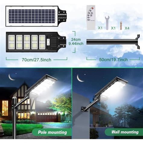Réverbère Solaire Led W Avec Télécommande Lampe De Sécurité À Énergie Solaire K Avec