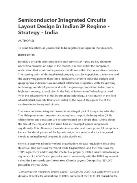 1 Semiconductor Integrated Circuits Layout Design In Indian Ip Regime