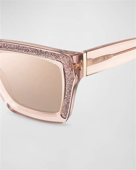 Jimmy Choo Megs Crystal Panel Plastic Rectangle Sunglasses Neiman Marcus