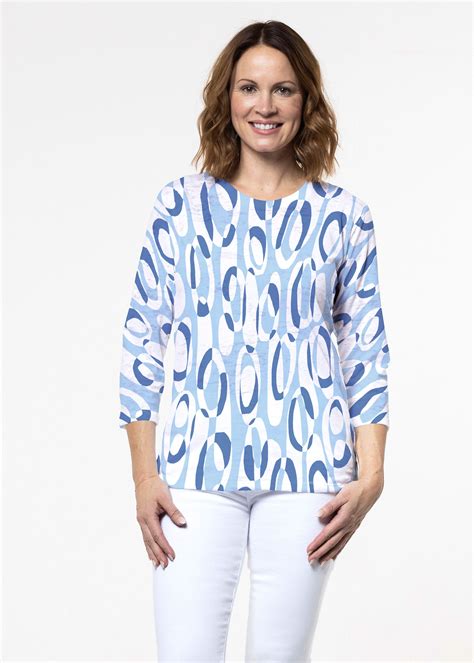 Loop Ta Loop Blue 8086 ~ Signature 34 Sleeve Crew Neck Top Whimsy Rose