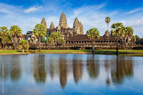Famous Cambodian Landmark And Tourist Attraction Angkor Wat With