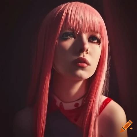 Close Up Portrait Of Zero Two Cosplay On Craiyon