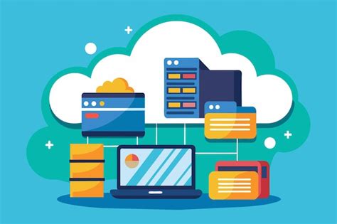 Illustration Depicting A Cloud Computing Network With A Laptop Server