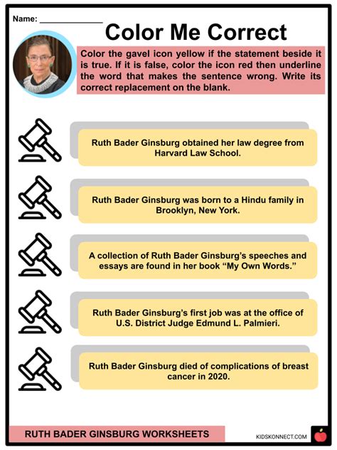 Ruth Bader Ginsburg Worksheets And Facts Life Career Legacy