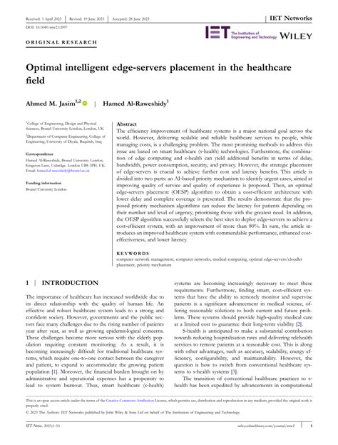 Pdf Optimal Intelligent Edge‐servers Placement In The Healthcare Field
