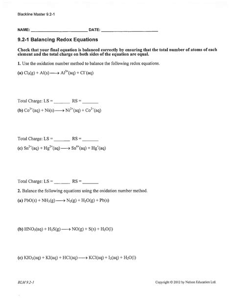 Balancing Redox Equations Sch4uz Studocu