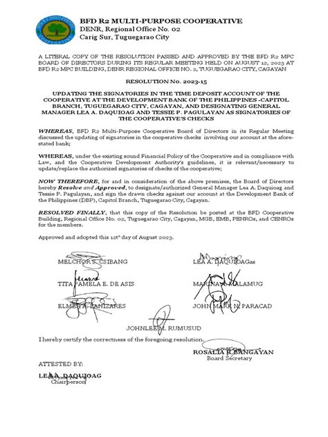 Resolution Signatories Pdf