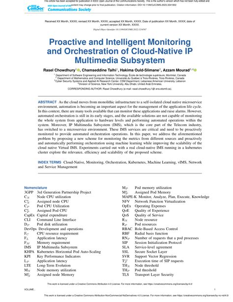 Pdf Proactive And Intelligent Monitoring And Orchestration Of Cloud Native Ip Multimedia Subsystem