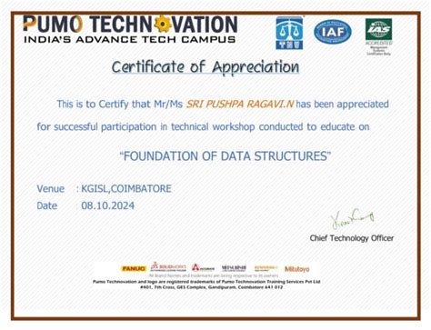 Sri Puspha Ragavi Navaneethanmr On Linkedin Pumo Workshop Certificate Technology
