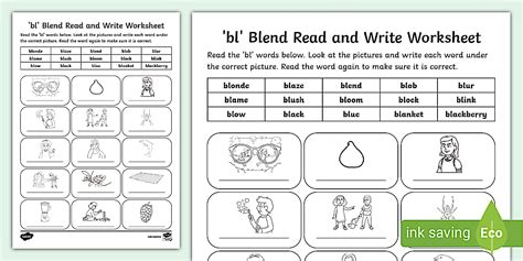 Bl Blend Read And Write Worksheet Teacher Made Twinkl