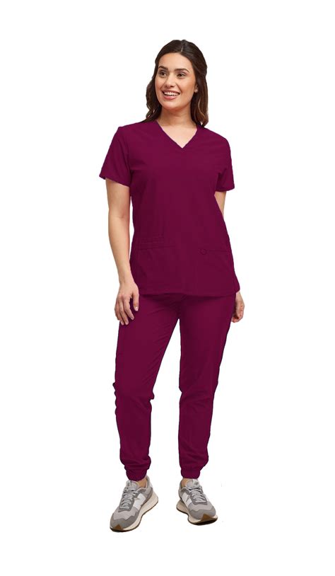Womens 7 Pocket Scrub Set V Neck Top And Jogger Pant Medical Nursing