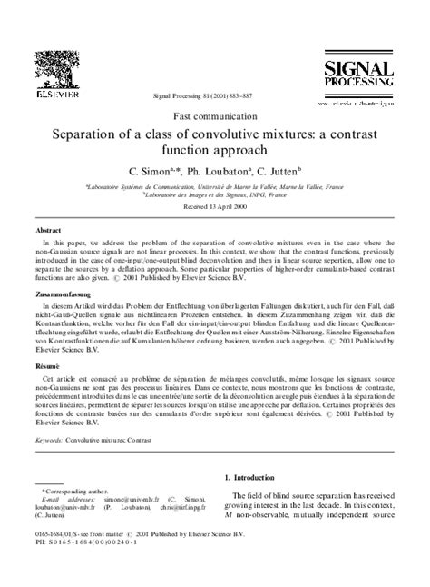 Pdf Separation Of A Class Of Convolutive Mixtures A Contrast Function Approach