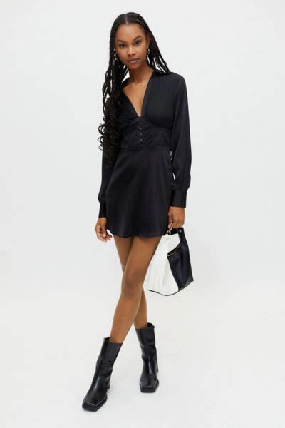 Urban Outfitters Uo Phoebe Corseted Shirt Dress In Black Modesens