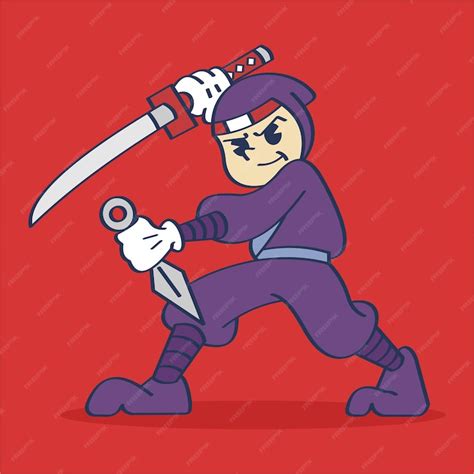 Premium Vector Ninja Cartoon Ready To Fight Holding Sword And Ninja