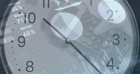 Animation Of Diagrams And Data Processing With Clock Over Payment Terminal Stock Footage Video