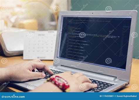 programmer working in a software develop company office stock image