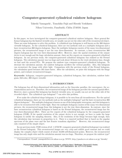 Pdf Computer Generated Cylindrical Rainbow Hologram Art No 69121c