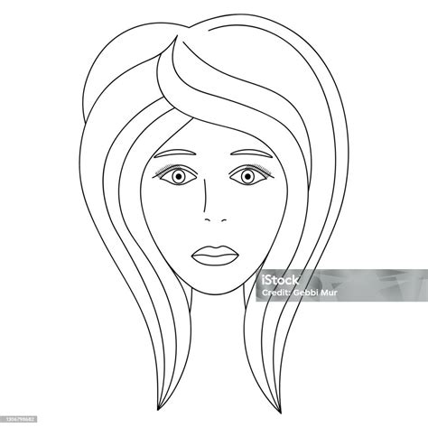 女人的臉素描滿臉的女孩的頭向量插圖中等級頭髮級聯的理髮豐滿的嘴唇長睫毛神秘的女性肖像兒童著色書孤立的白色背景的輪廓向量圖形及更多一個人圖片