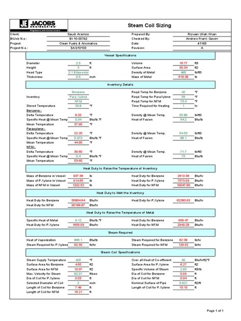 Steam Coil Sizing Pdf Steam British Thermal Unit