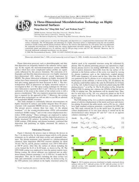 Pdf A Three Dimensional Microfabrication Technology On Highly Structured Surfaces