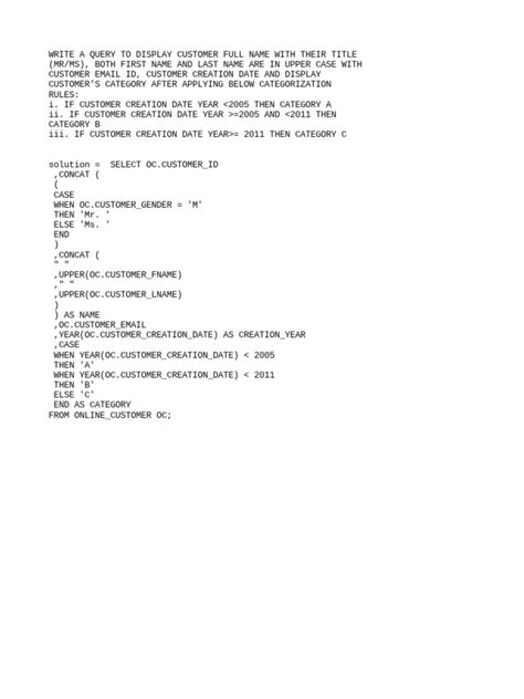 Write A Query To Display Customer Full Name With Their Title Pdf