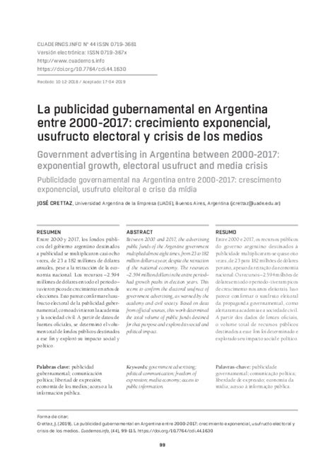 Pdf La Publicidad Gubernamental En Argentina Entre 2000 2017