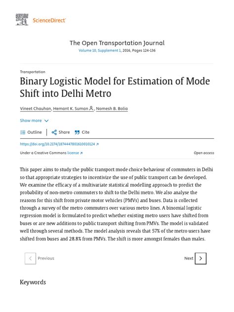 Binary Logistic Model For Estimation Of Mode Shift Into Delhi Metro