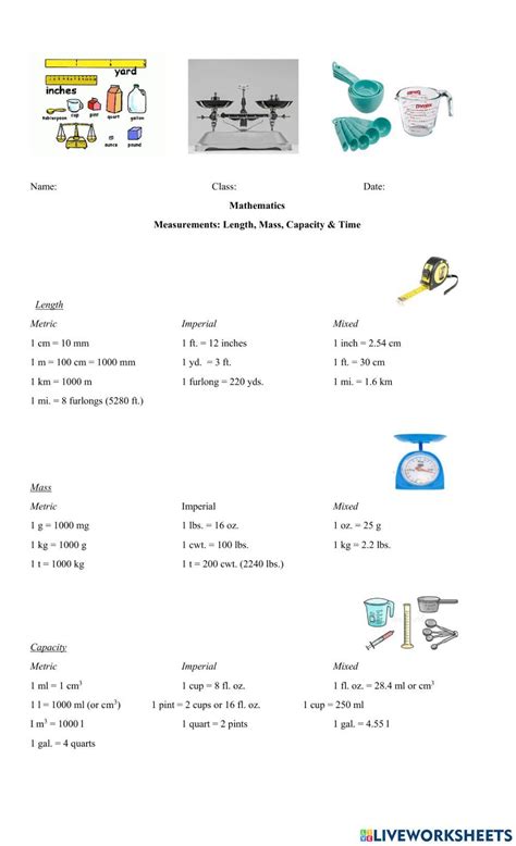 Measurements C… Free Interactive Worksheets 734749