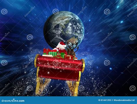 3d Berijdende Het Rendierar Van De Kerstman Naar Bol Stock Afbeelding