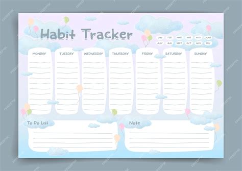습관 추적기 월간 플래너 월간 플래너 습관 추적기 빈 템플릿 벡터 일러스트 레이 션 최소한의 스타일 깨끗한 스타일 매일 할 귀여운 스타일 프리미엄 벡터