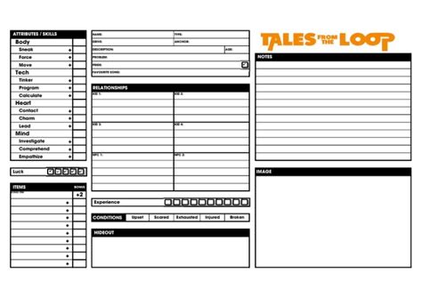 Tales From The Loop Character Sheet Fillable Pdf