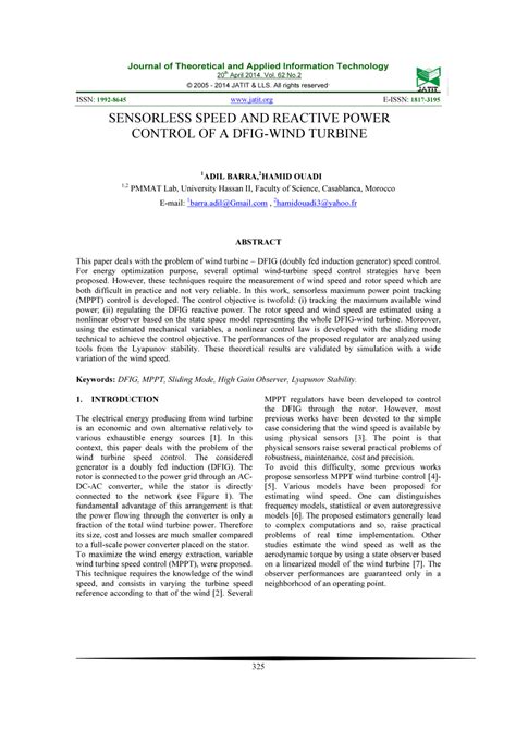 PDF Sensorless Speed And Reactive Power Control Of A DFIG Wind Turbine