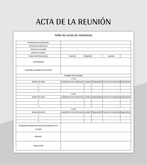 Plantilla De Formato Excel Acta De La Reuni N Y Hoja De C Lculo De