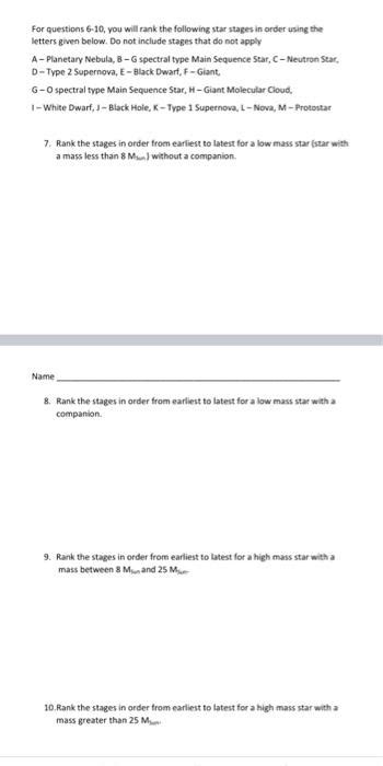 Solved For Questions You Will Rank The Following Star Chegg