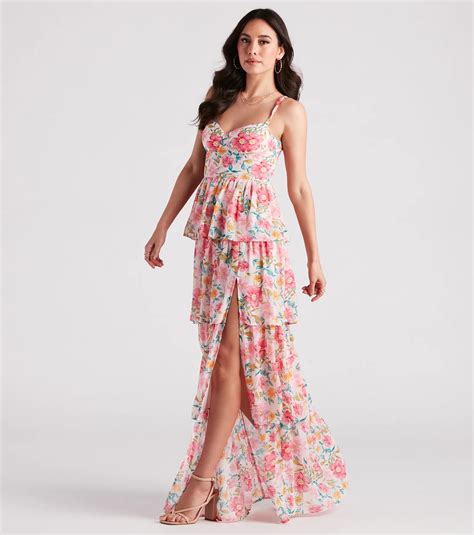 Sheryl Formal Floral Chiffon Ruffle Dress And Windsor